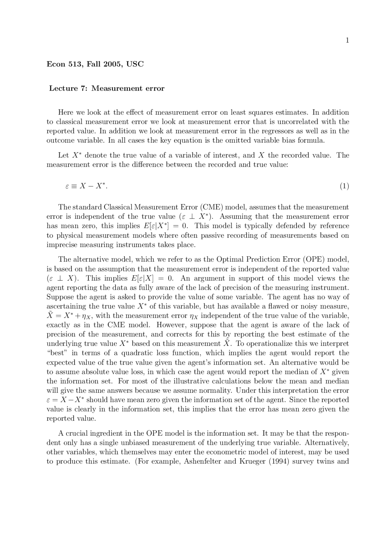 Measurement Of Error In Practice Of Econometrics Econ 513 Docsity