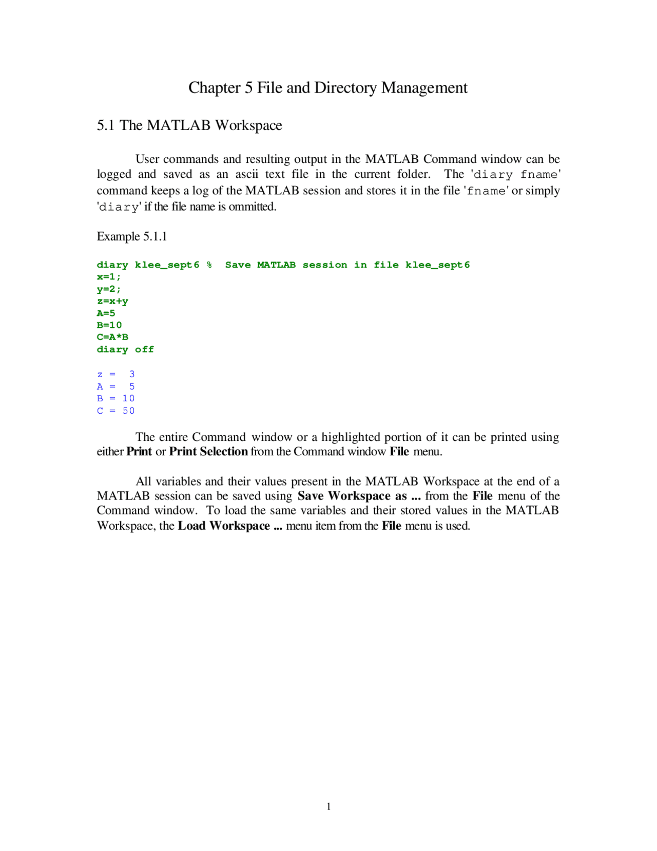 The Matlab Workspace File And Directory Management Egn 3420 Docsity