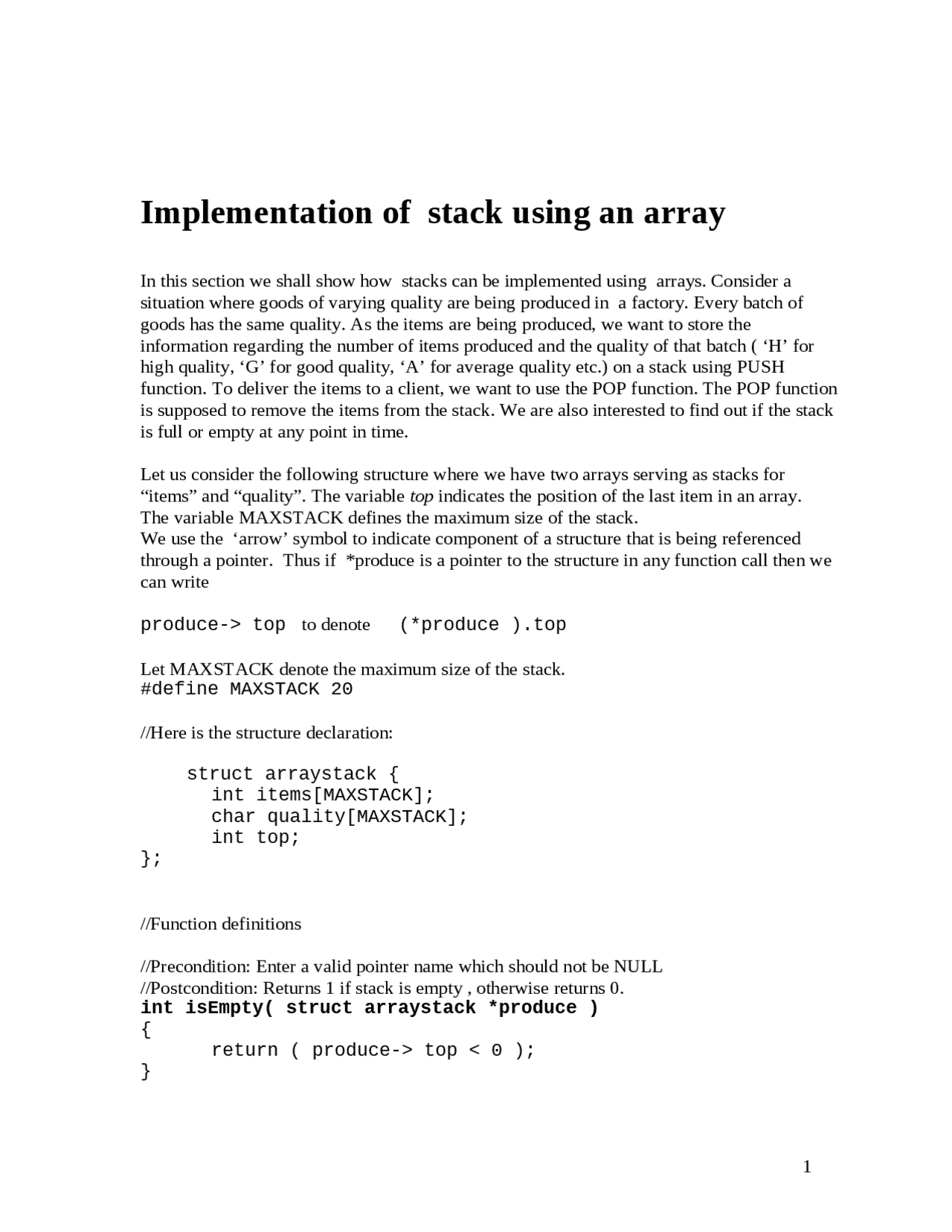 Implementation of Stack Using an Array | COP 3502 - Docsity