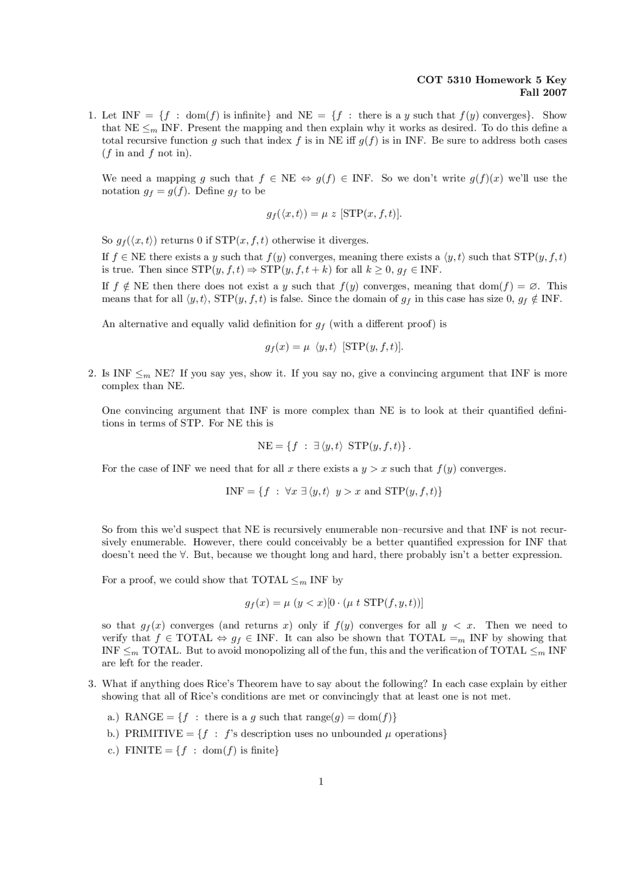 Formal Languages And Automata Theory Solution Key For Homework 5 Cot 5310 Assignments