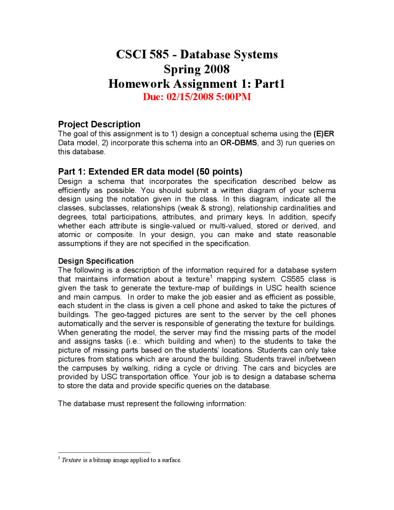Extended Er Data Model Assignment 1 Csci 585 Docsity