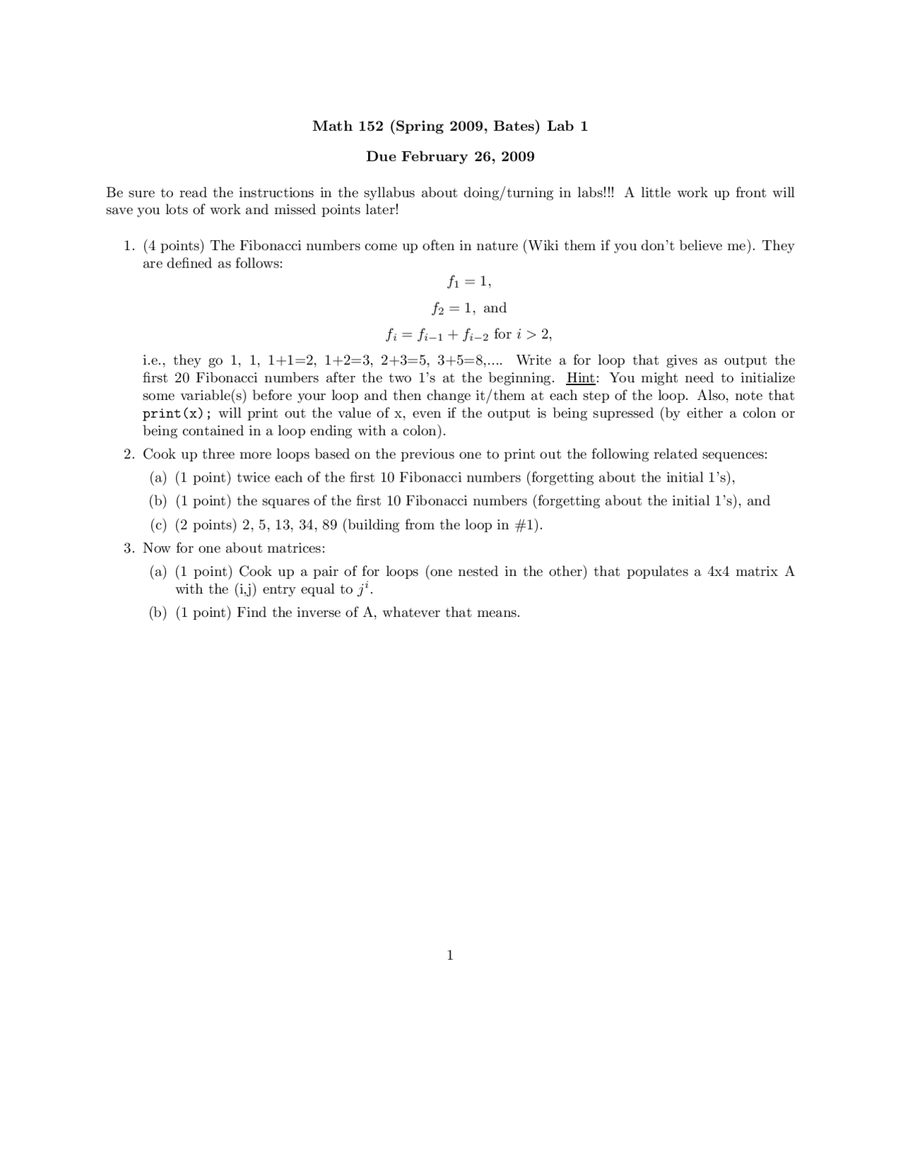 Lab 1 Unsolved Problems Mathematical Algorithms In Maple Math 152