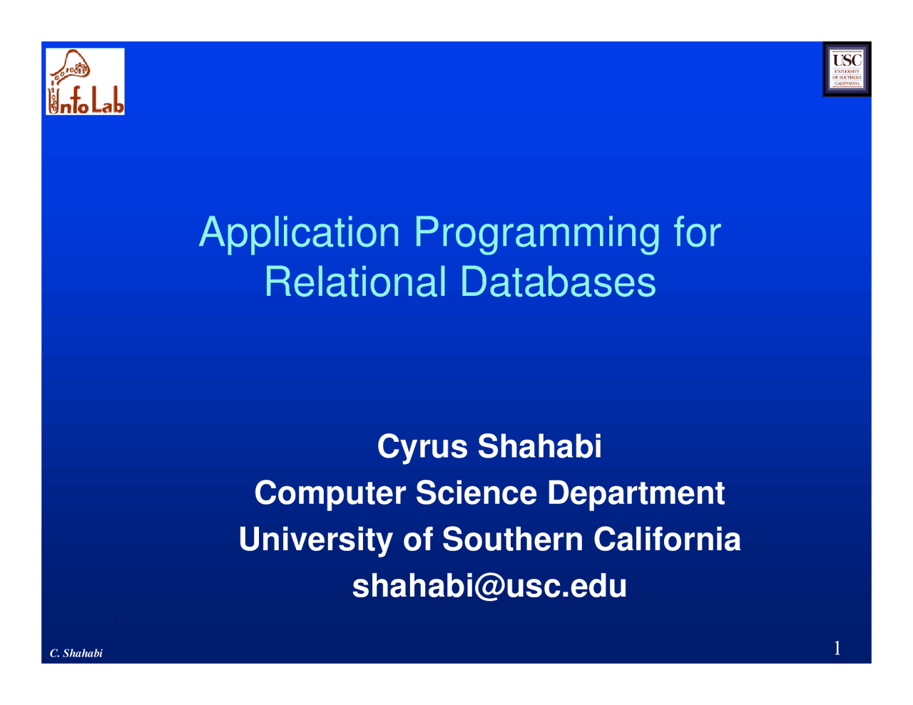 Application Programming For Relational Databases Lecture Slides