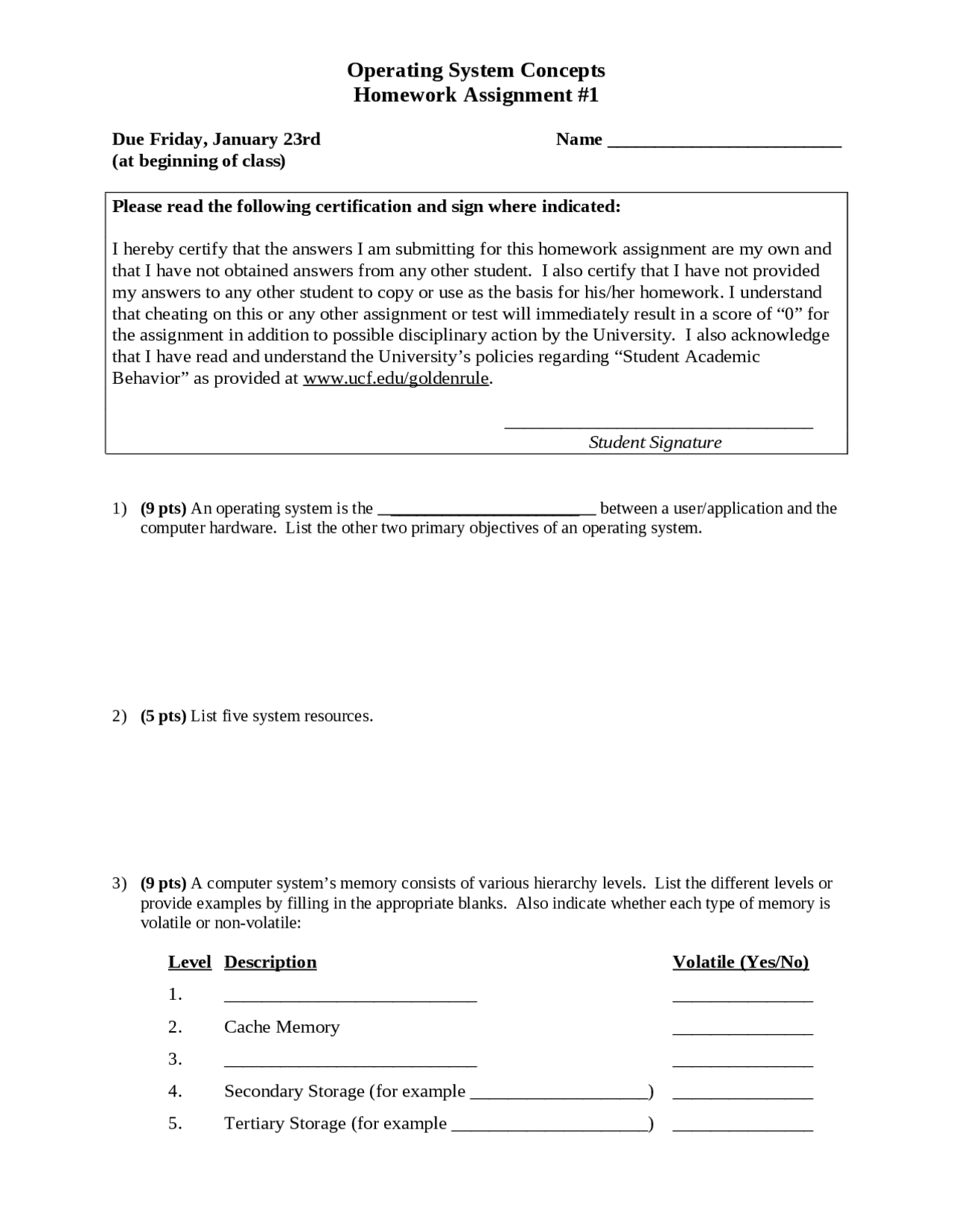 Homework Assignment 1 Questions Operating System Concepts Cgs 3763