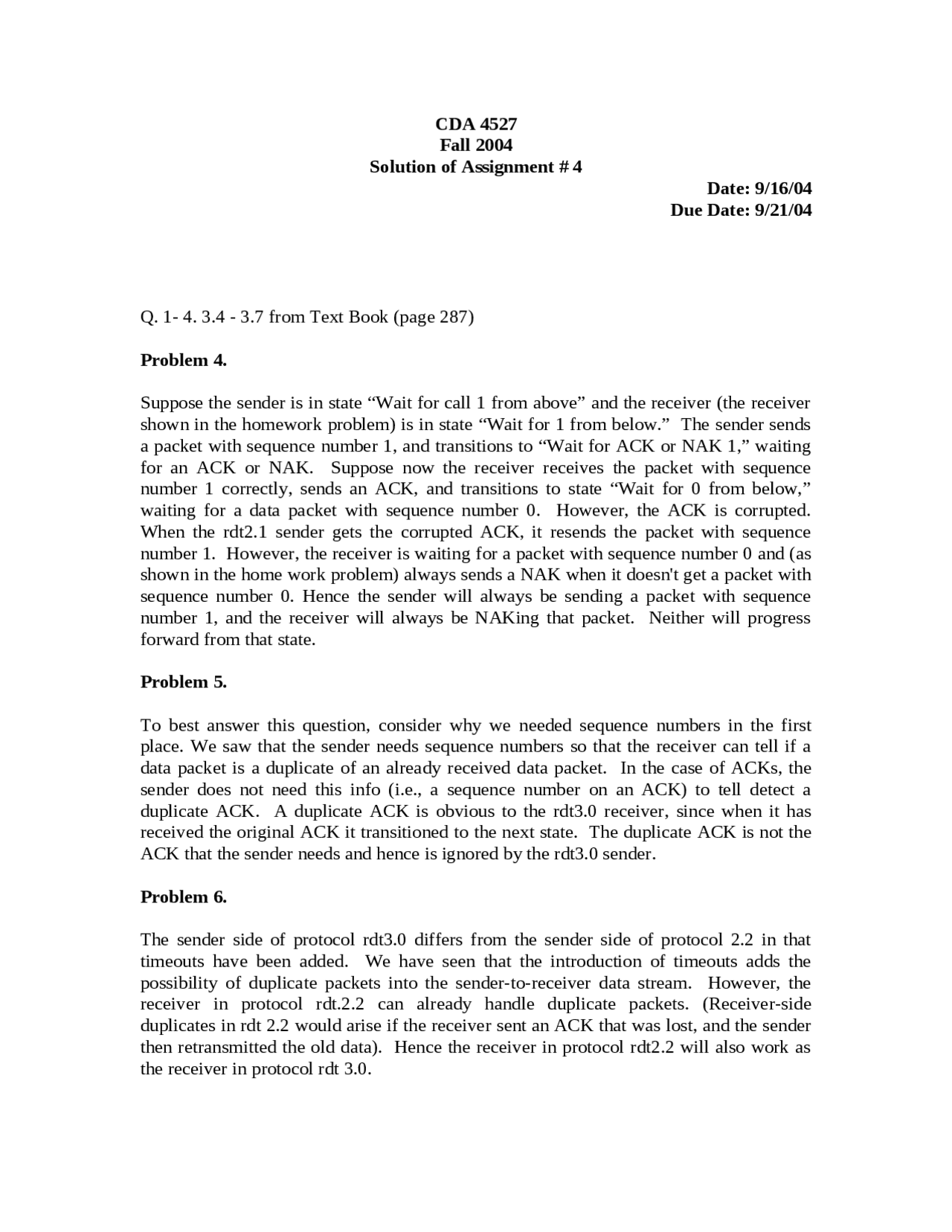 Solution Of Homework 4 Computer Communication Networks Cda 4527