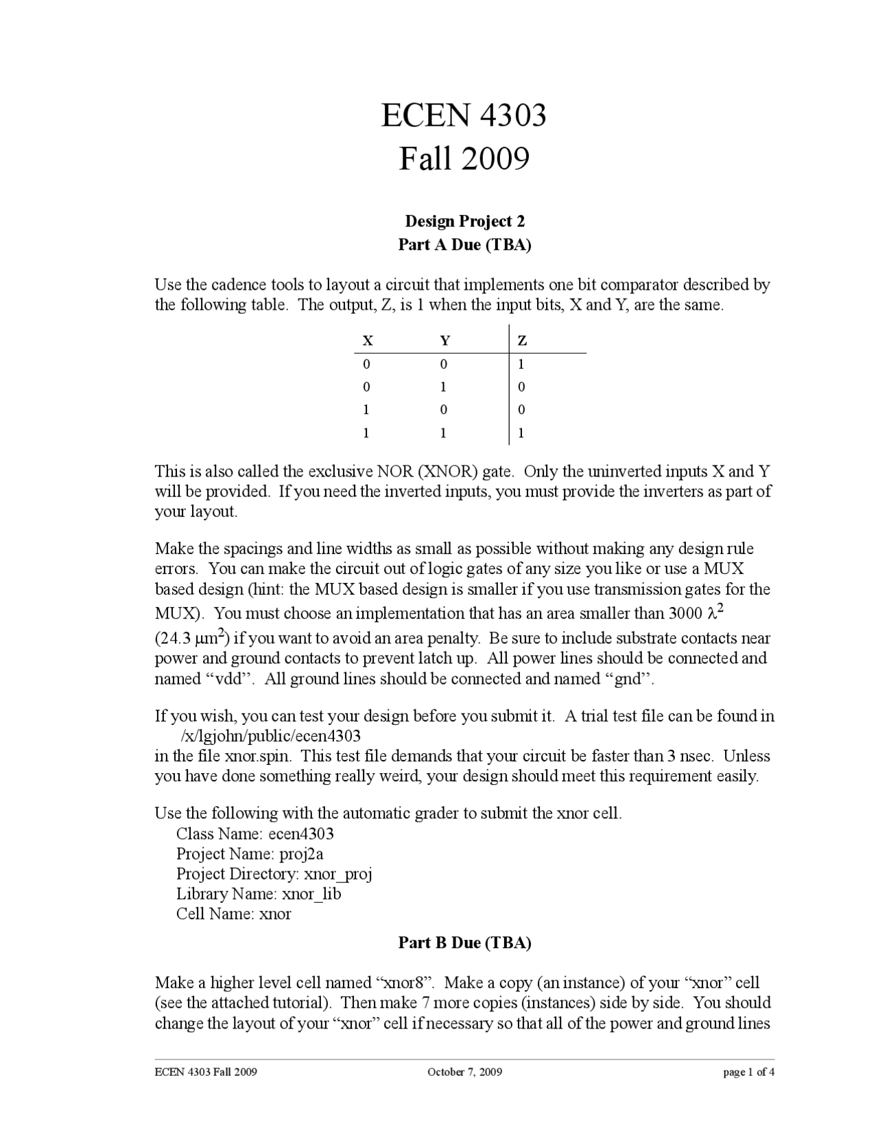 Design Project 2 Digital Electronic Circuit Design Ecen 4303 Docsity