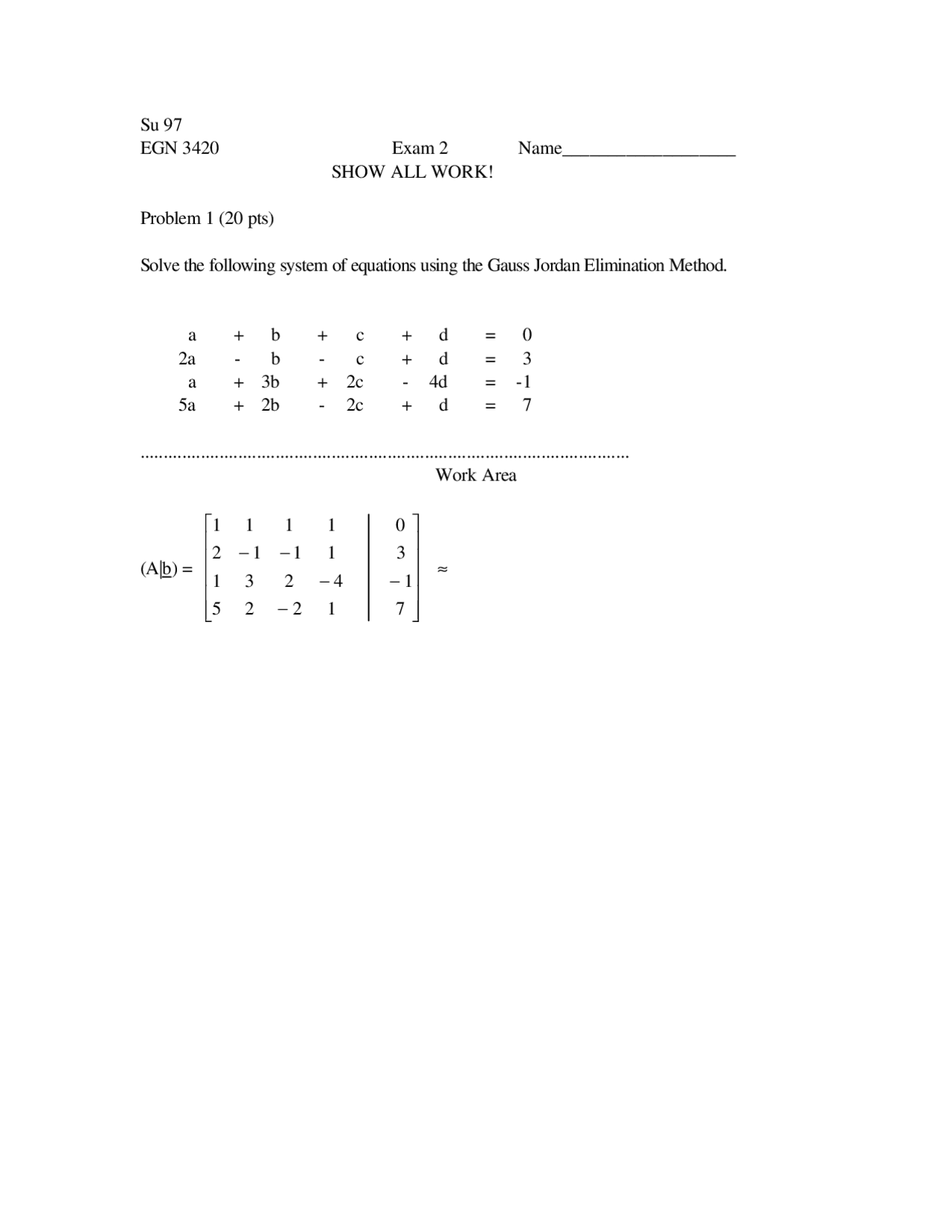 Exam 2 For Engineering Analysis Egn 3420 Docsity