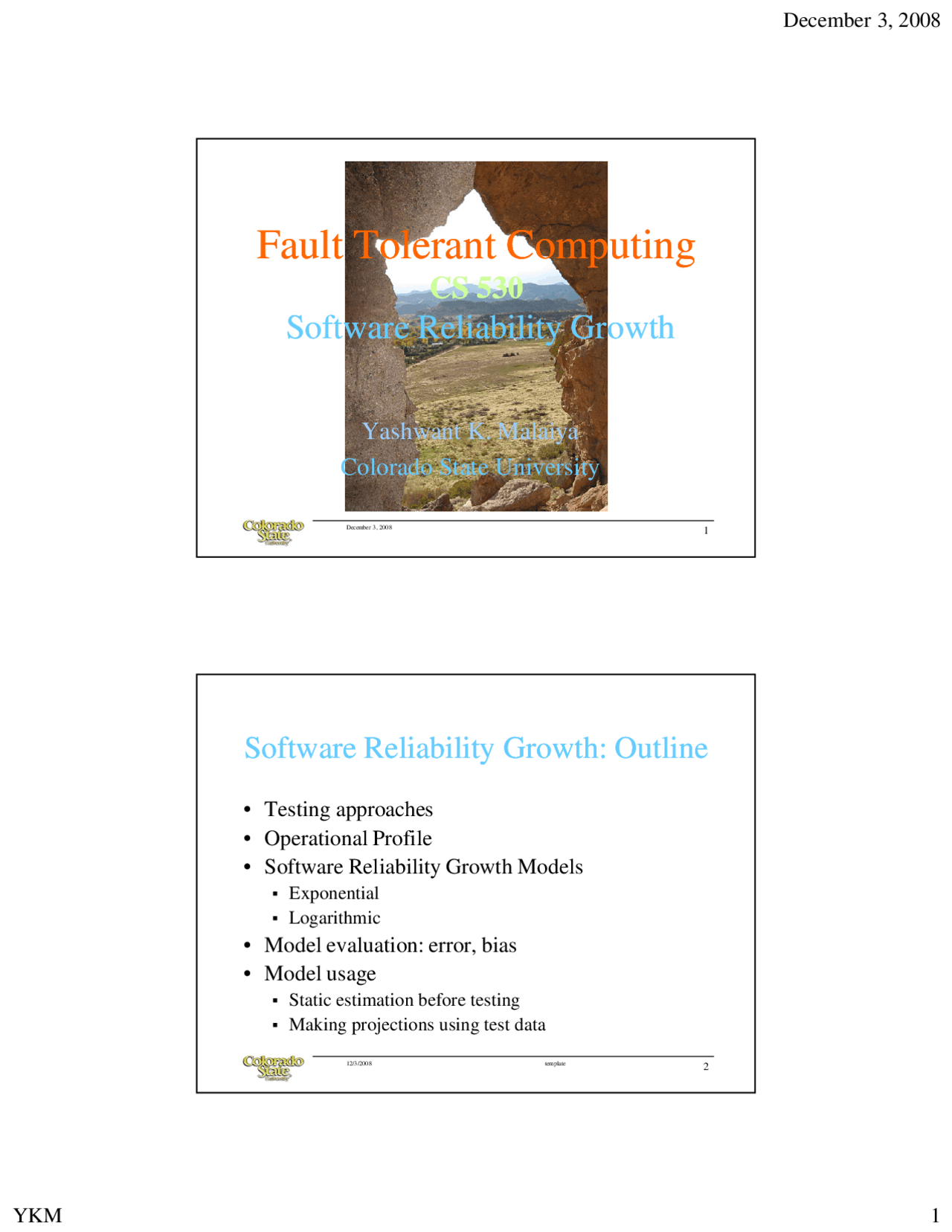 Software Reliability Growth Lecture Slides Cs 530 Docsity