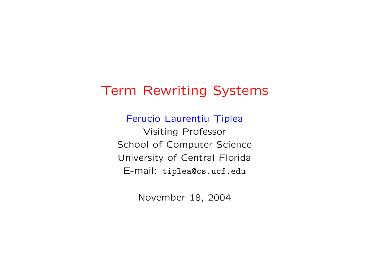 Term Rewriting Systems - Lecture Slides | COT 5310 - Docsity