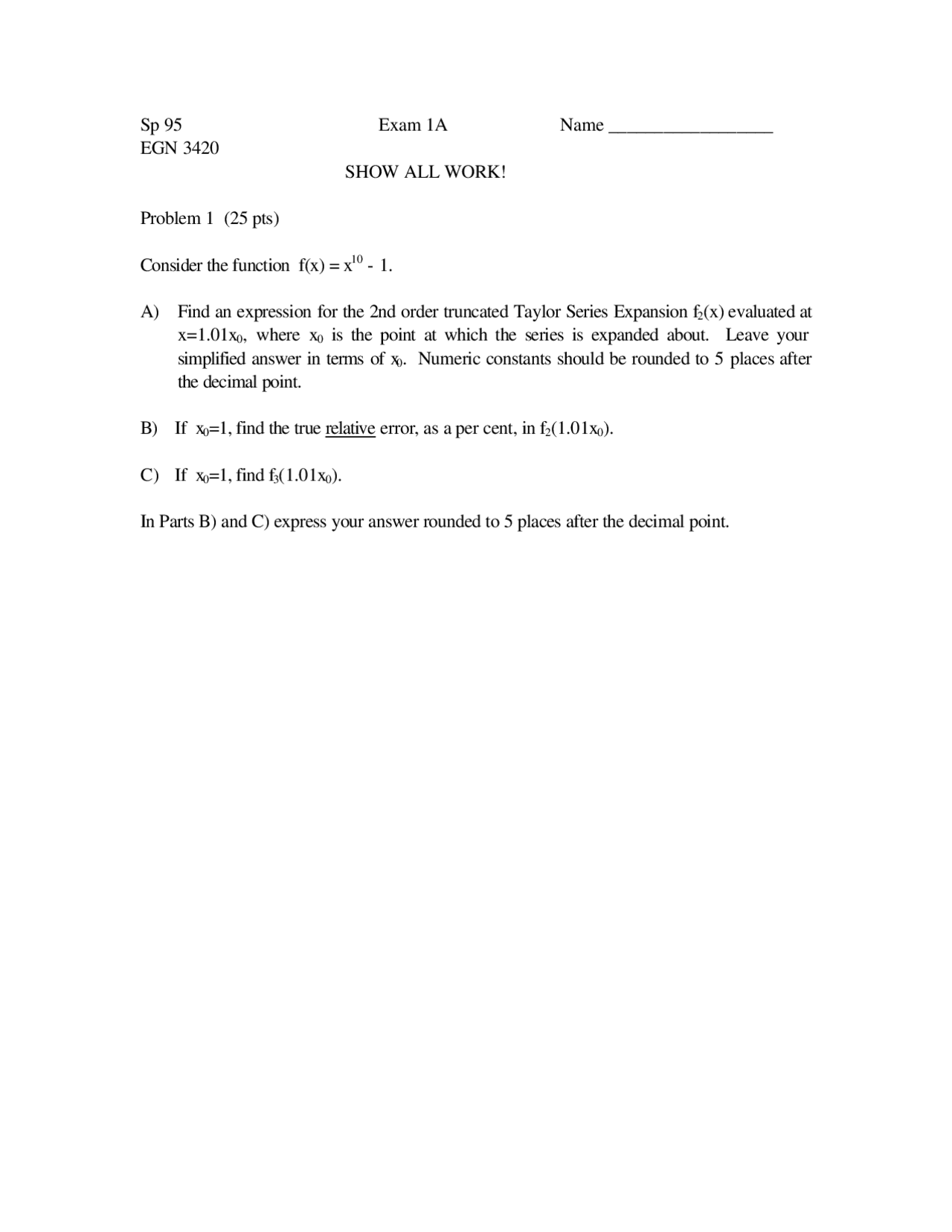 4 Problems On Engineering Analysis Exam 1 Egn 3420 Docsity