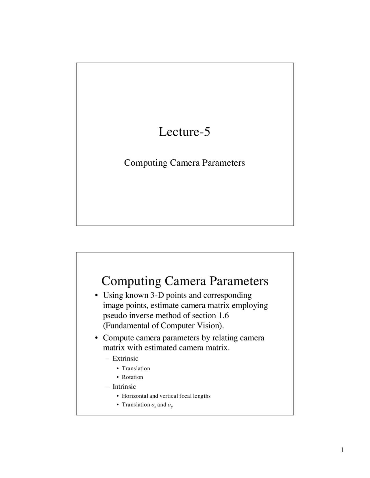 Computing Camera Parameters In Computer Vision Systems Cap 6411 Docsity