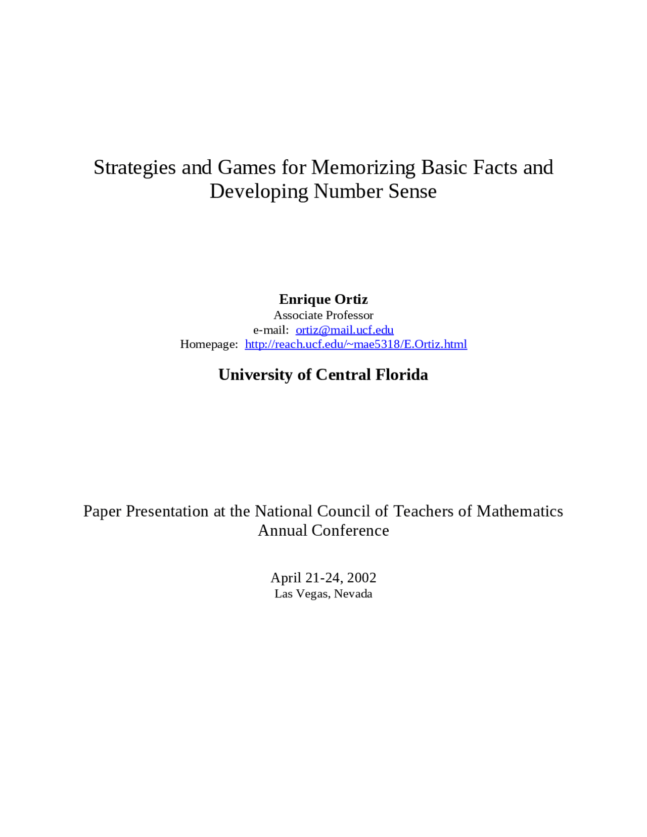 Strategies and Games for Memorizing Basic Facts and Developing Number ...