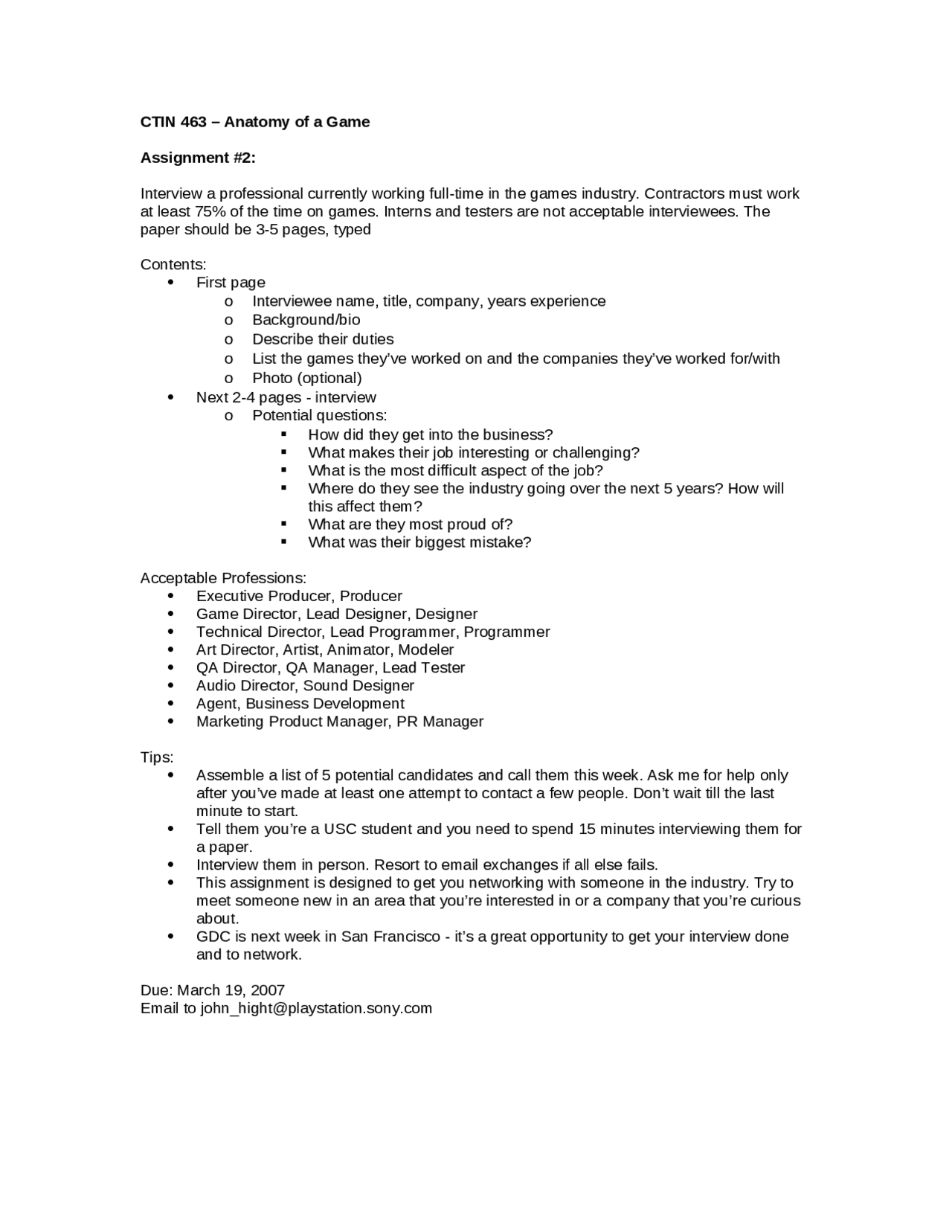An Introduction To The Anatomy Of The Game Homework 2 Ctin 463