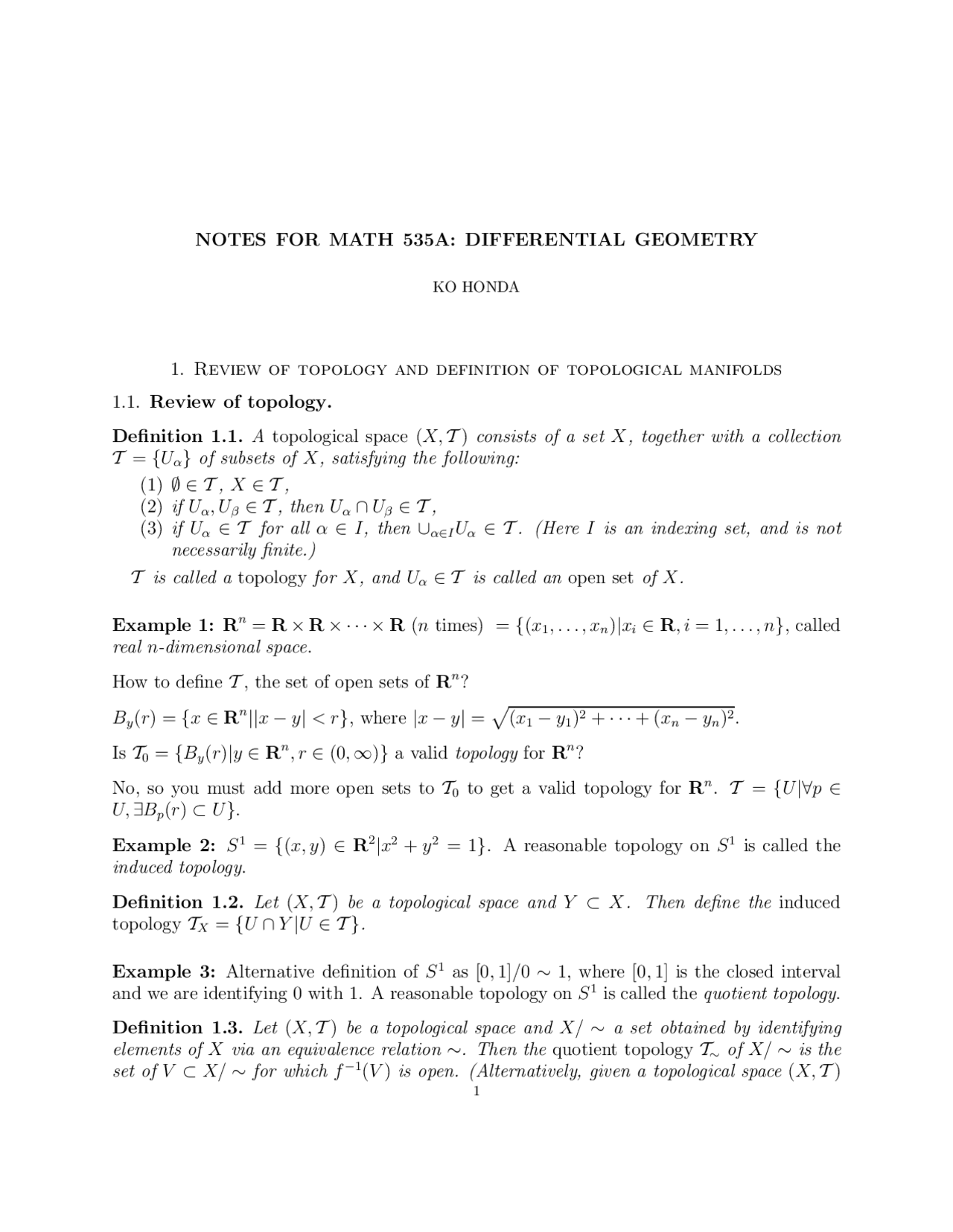 Topology and Vector Calculus in Euclidean Space | Study notes ...