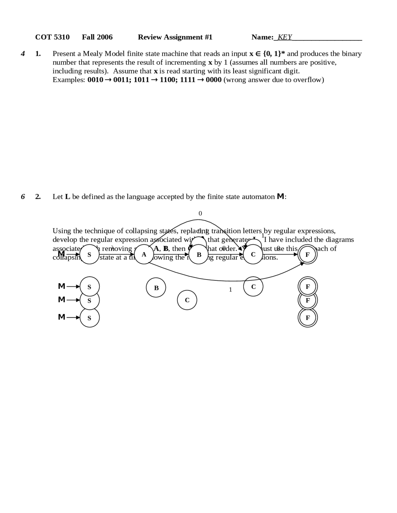 19 Problems on Formula Language and Automata Theory | COT 5310 - Docsity