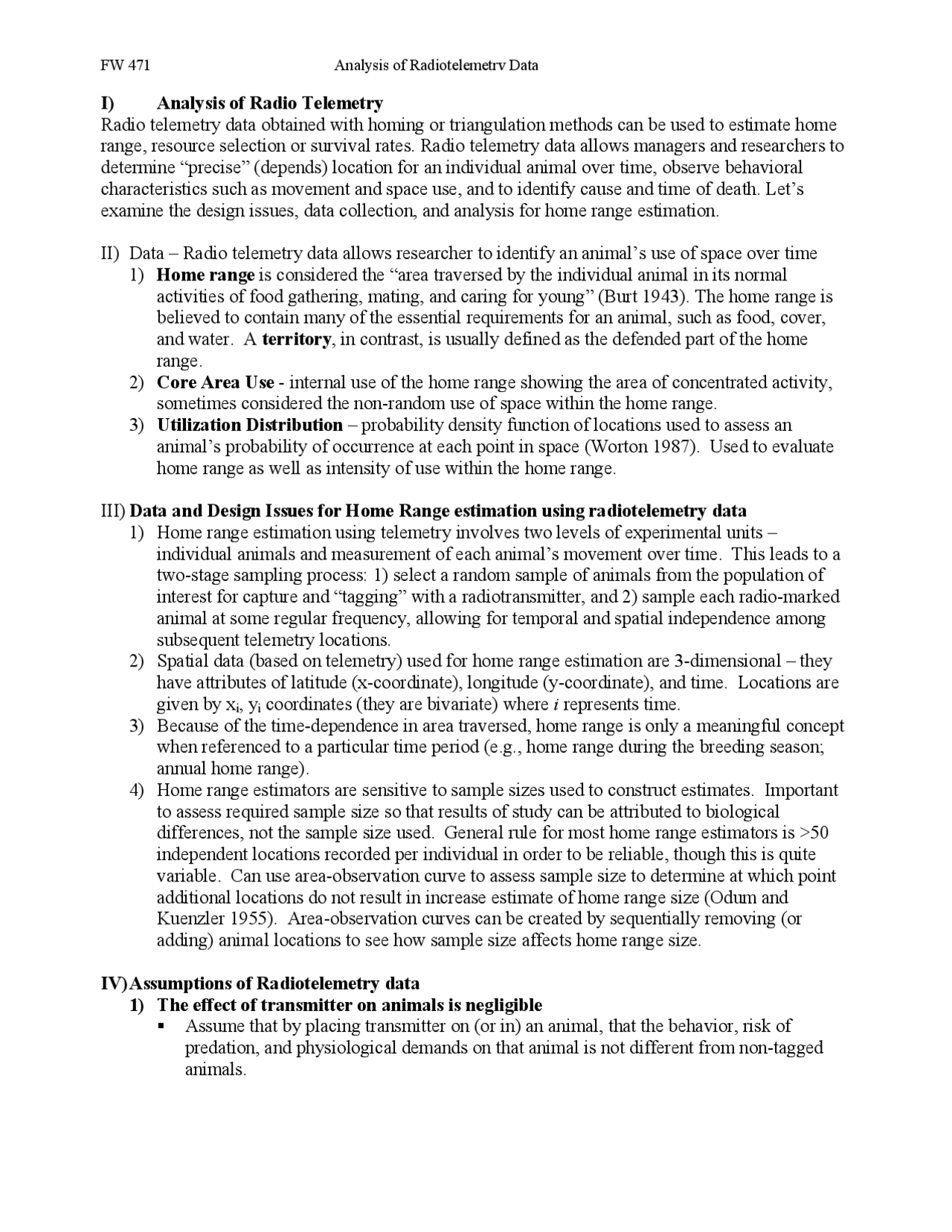 Analysis of Radio Telemetry Data - Wildlife Data Collection and ...