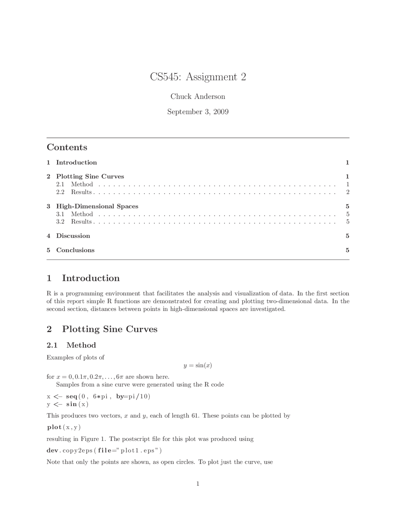 Plotting Sine Curves And High Dimensional Spaces Machine Learning Cs 545 Docsity
