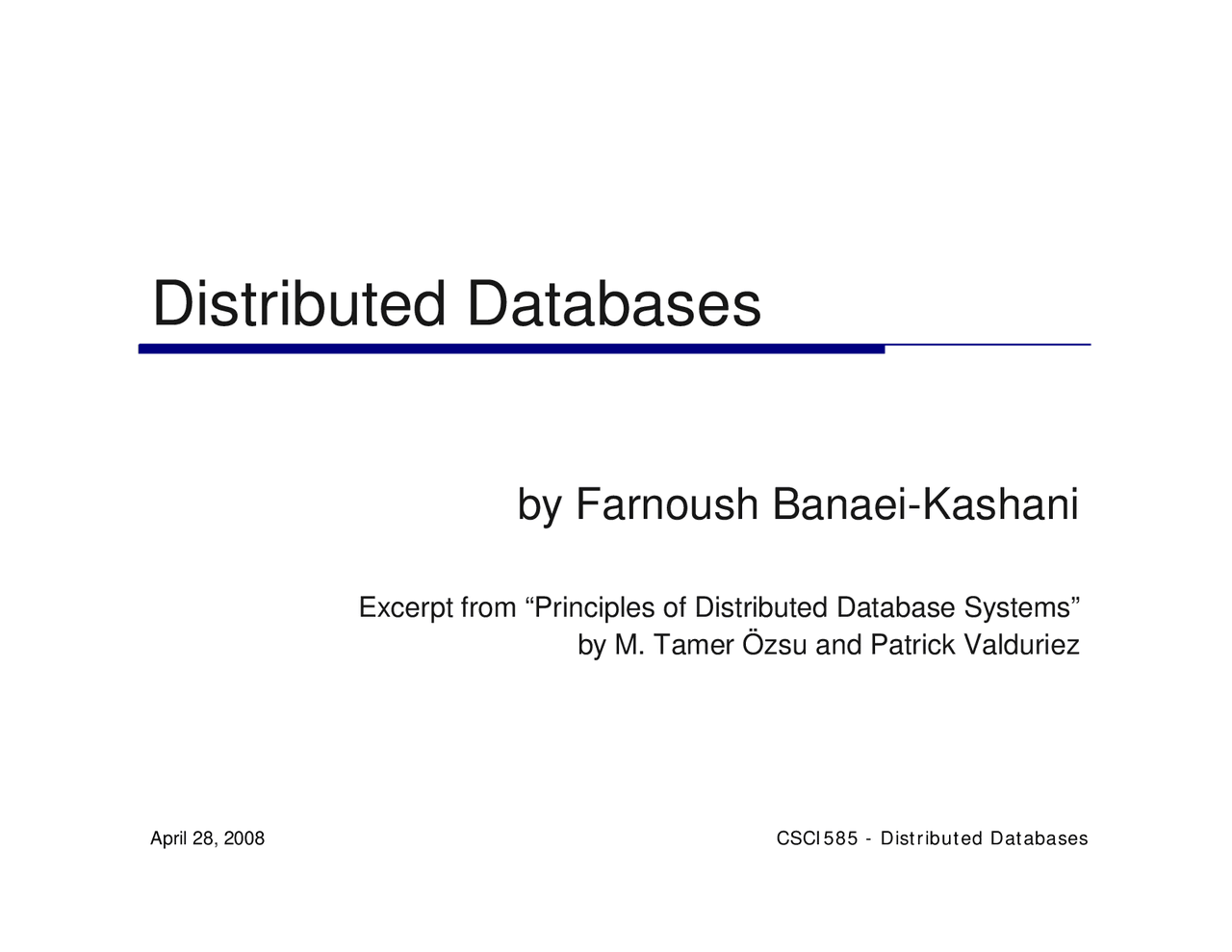 Principles Of Distributed Database System Csci 585 Docsity