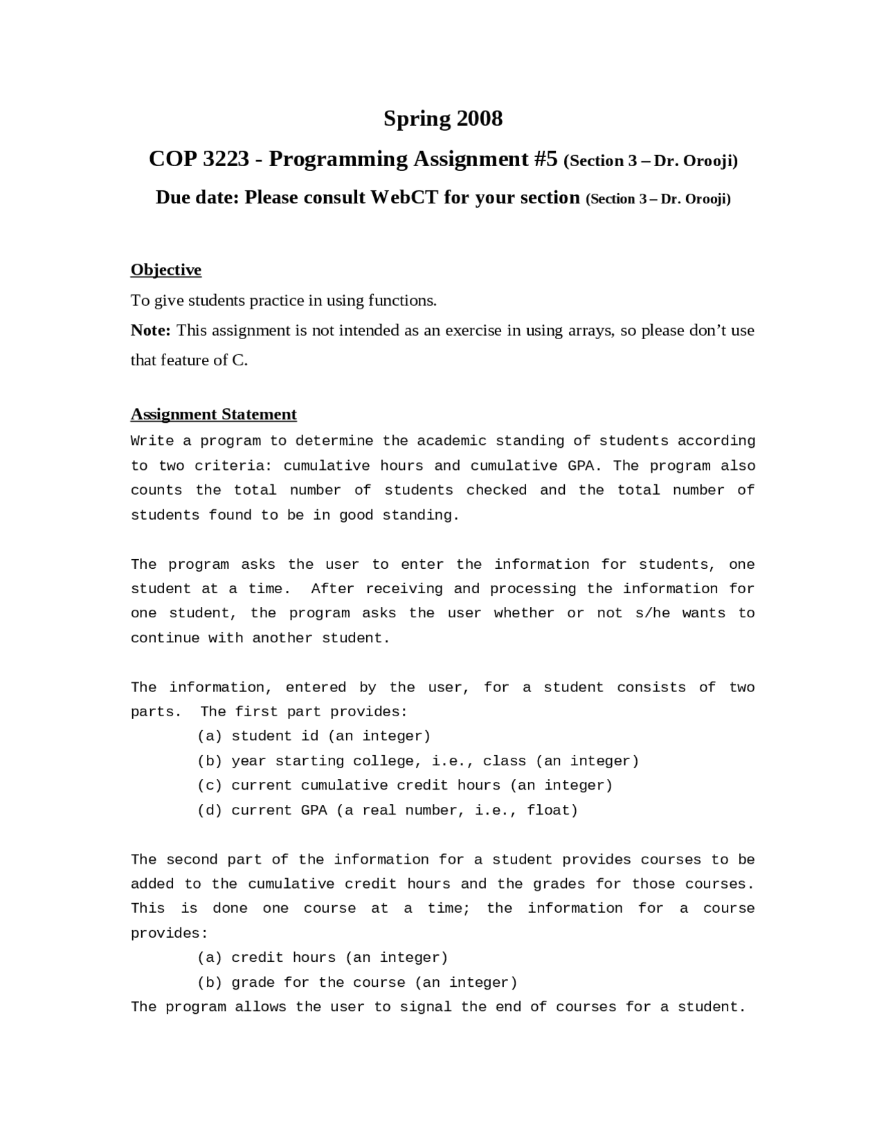 Introduction To Programming With Computer Homework 5 Cop 3223 Docsity 0708