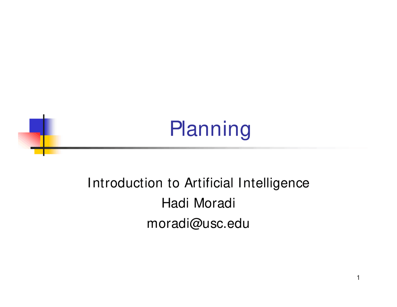 Planning Introduction To Artificial Intelligence Lecture Notes