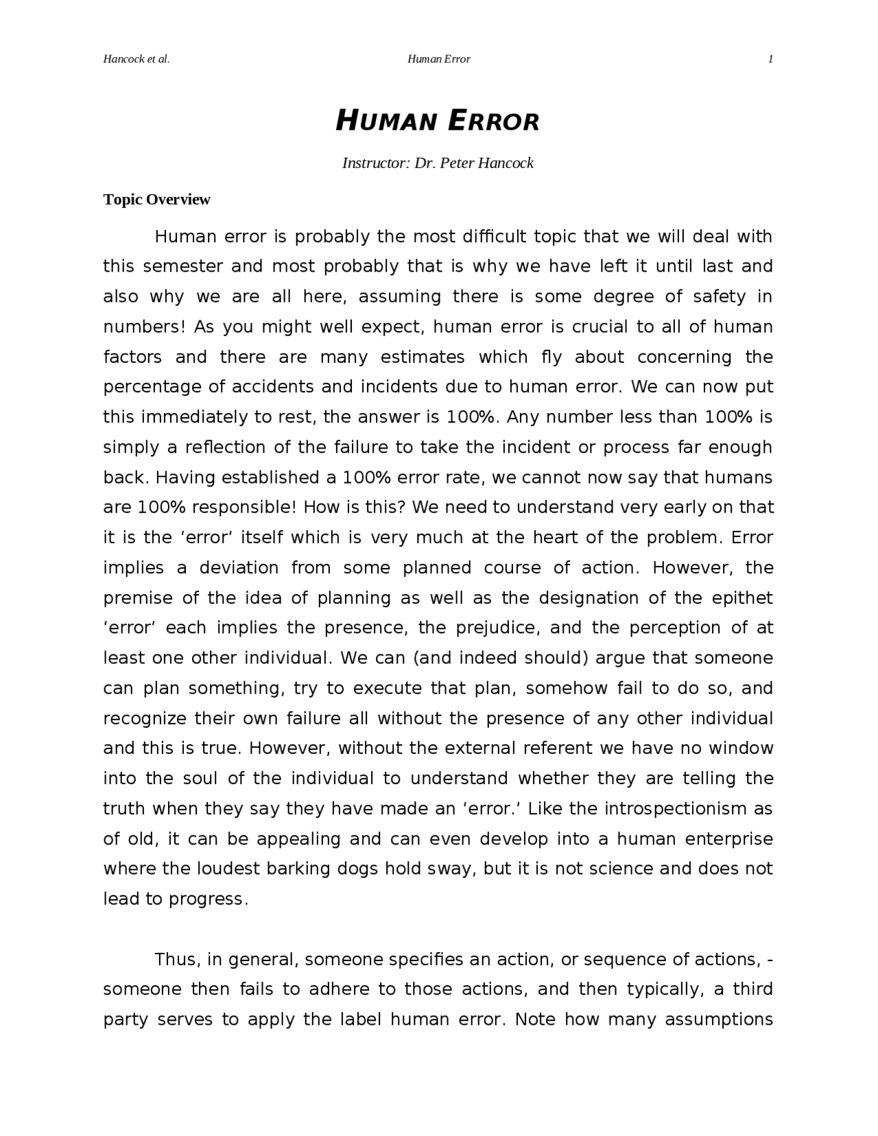 Notes On Human Error Human Factors Ii Exp 6257 Docsity