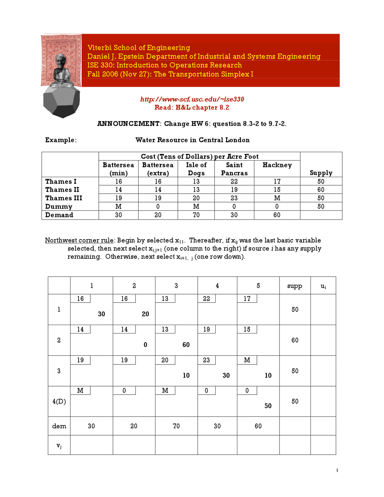 Homework 6 Introduction To Operations Deterministic Models Ise 330