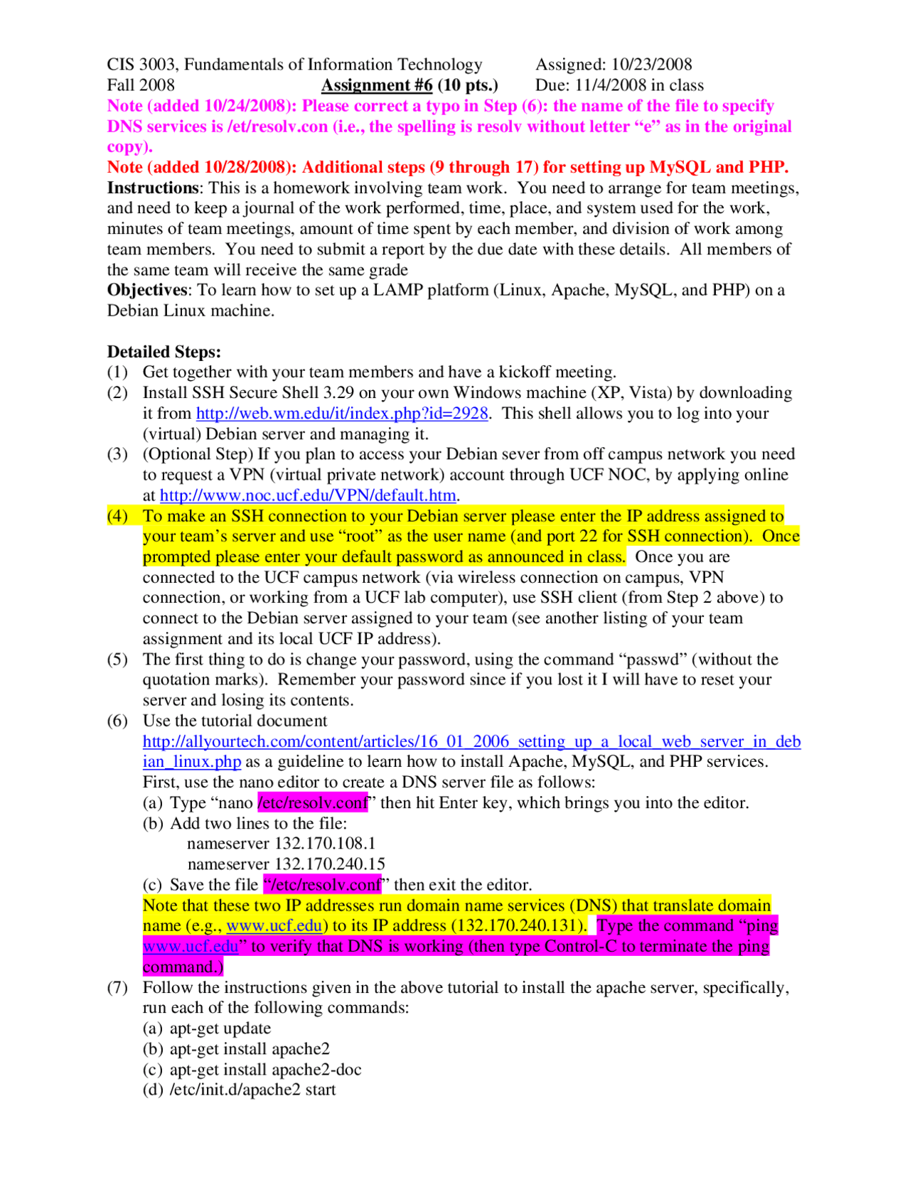 Study Guide for Assignment 6 - Fundamentals of Information Technology | CIS 3003 - Docsity
