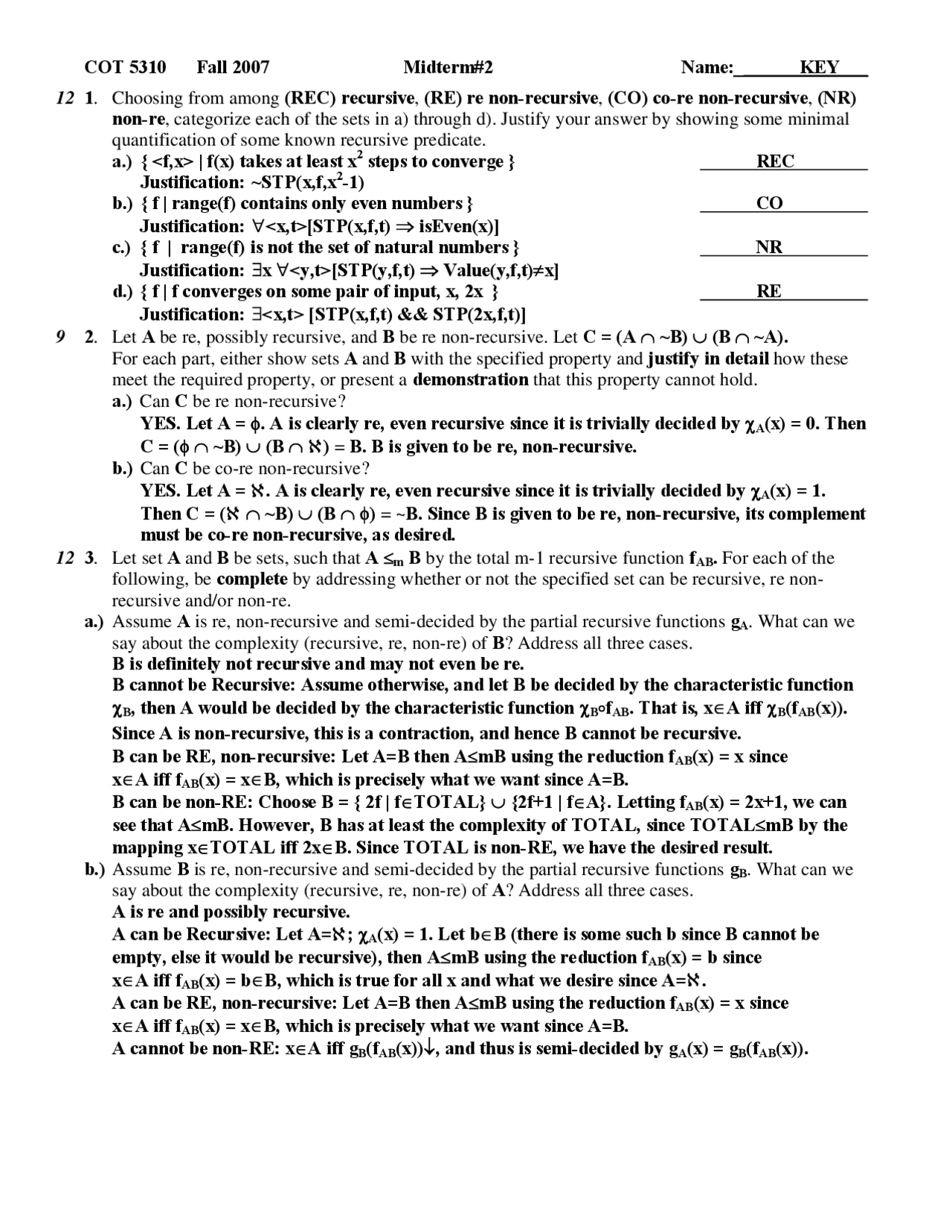 Practice Midterm Exam 2 On Formal Language And Automata Theory Cot 5310 Docsity