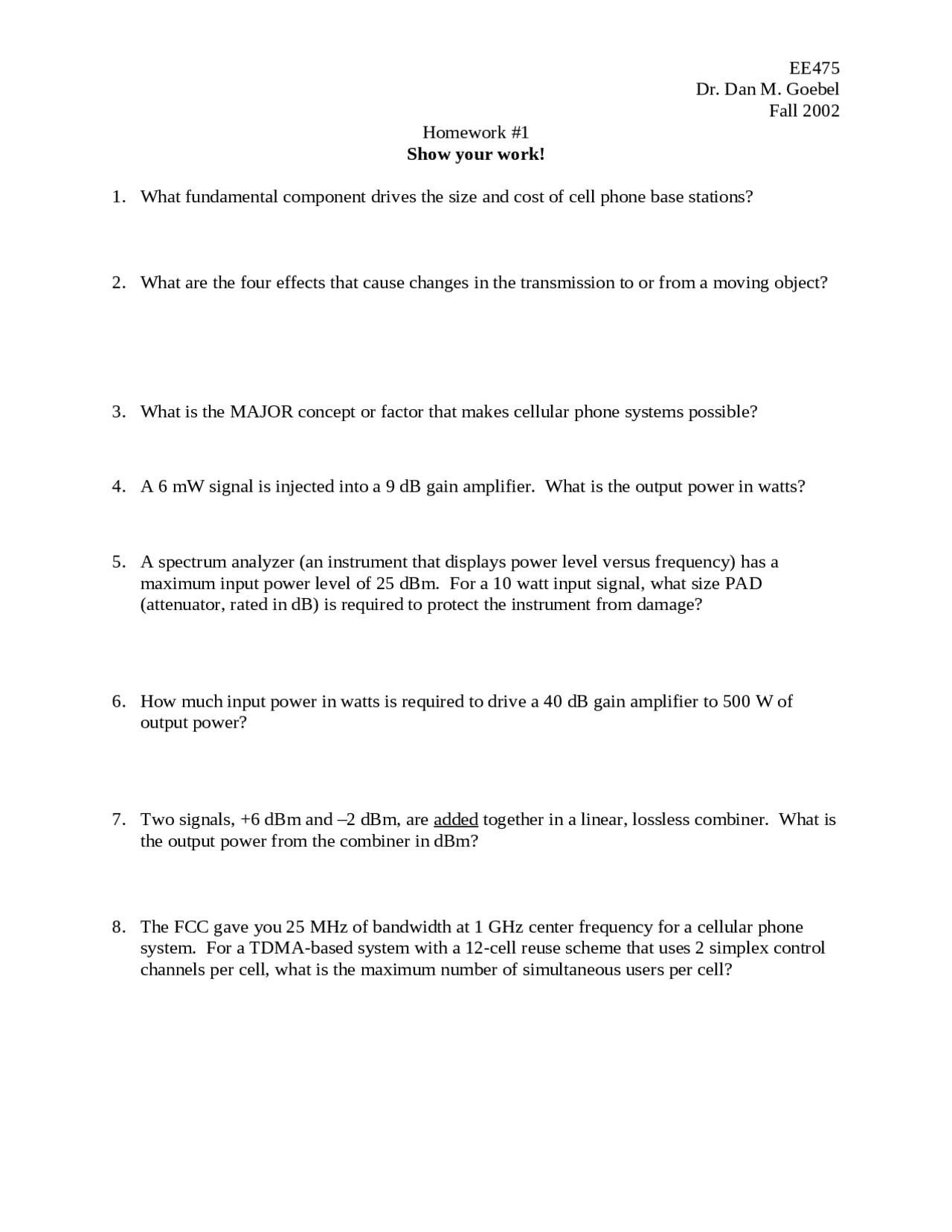 Assignment I Wireless Communication Technology Ee 475 Docsity