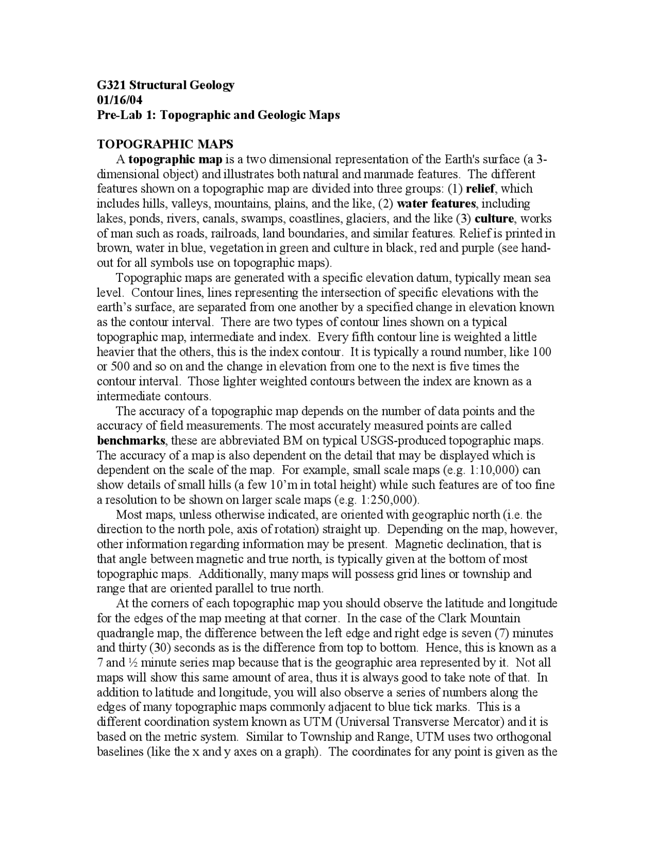 Lab 1 For Topographic And Geologic Maps Span 321 Docsity