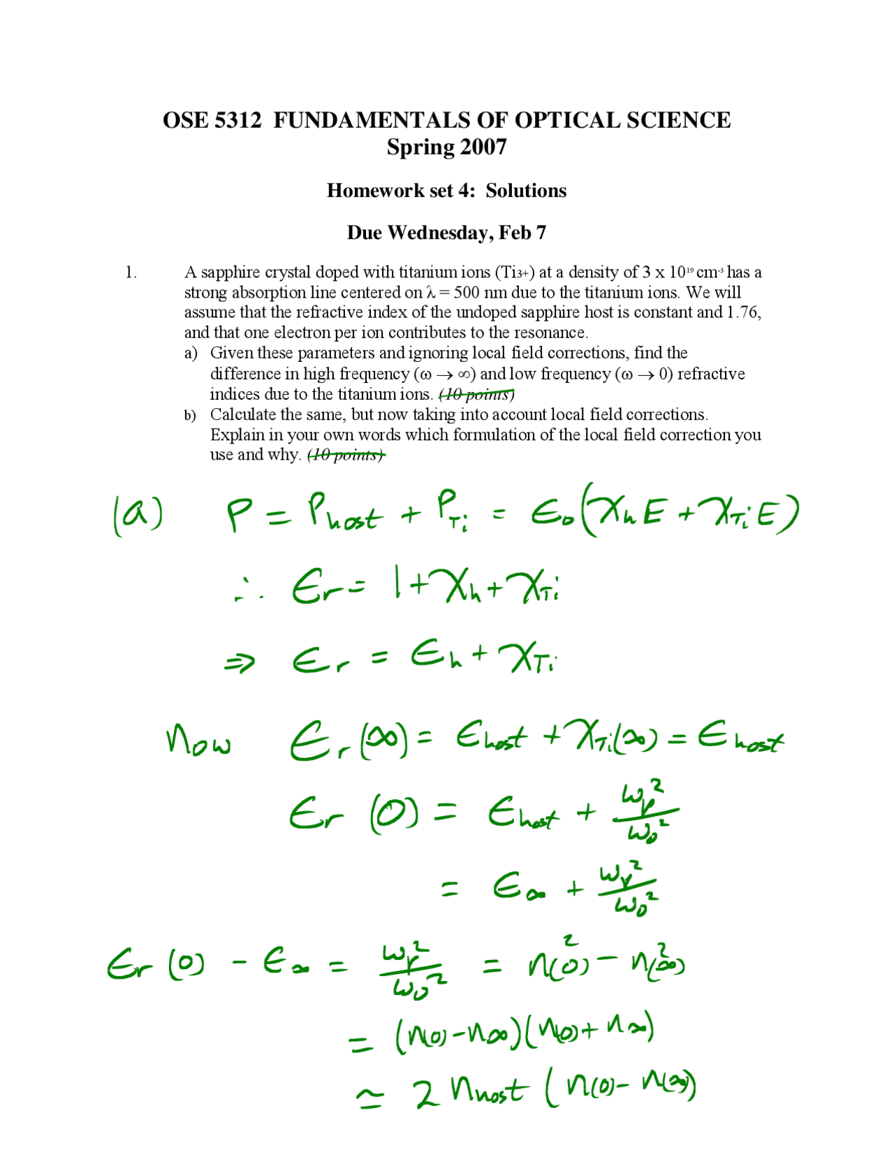 Homework Set 4 With Solutions Fundamental Of Optical Science Ose