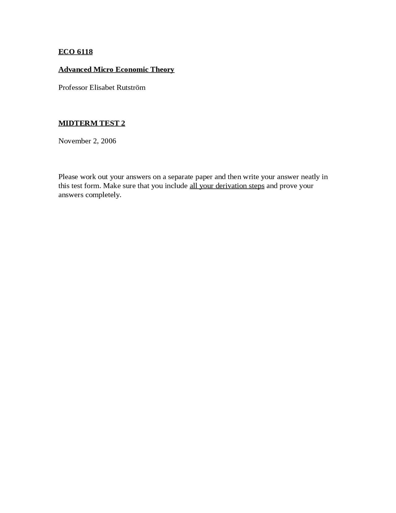 Questions On Advanced Microeconomic Theory Midterm Exam Eco 6118
