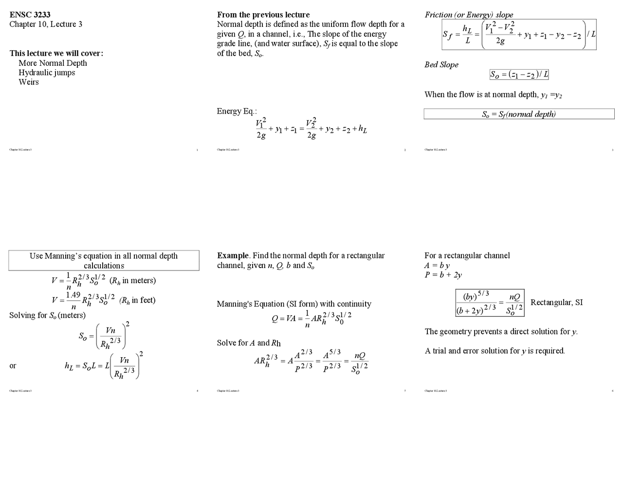 Normal Depth, Hydraulic Jumps, Weirs - Fluid Mechanics | ENSC 3233 ...
