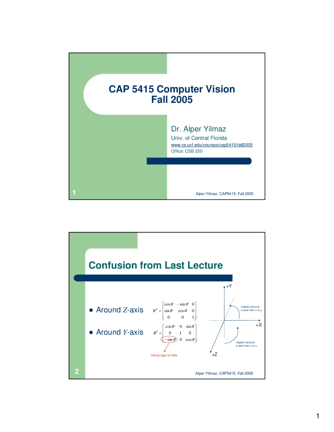 Rotation and Correction in Coordinate System of Computer Vision | CAP 5415 - Docsity