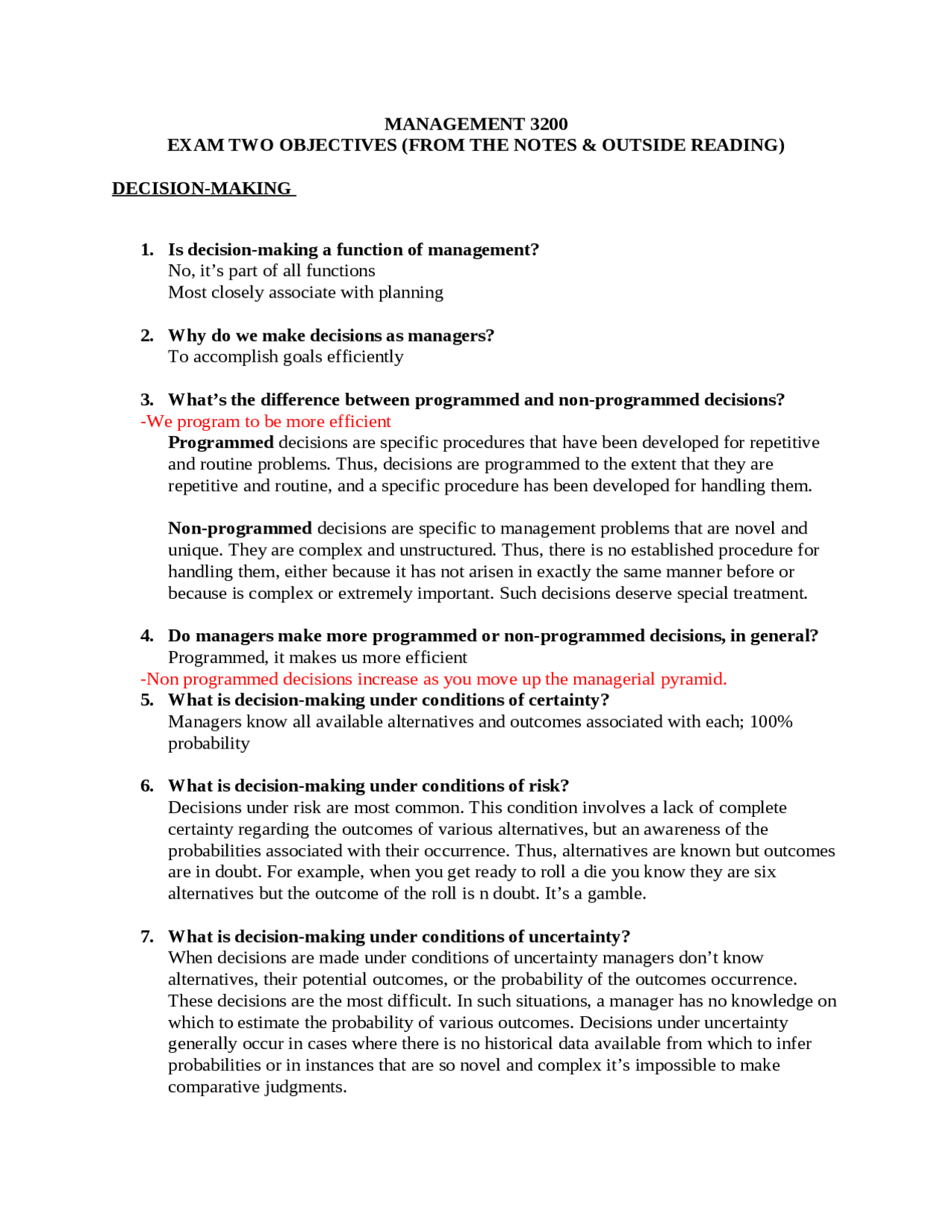 Principles Of Management Exam 2 Solution Manual Mgt 3200 Docsity