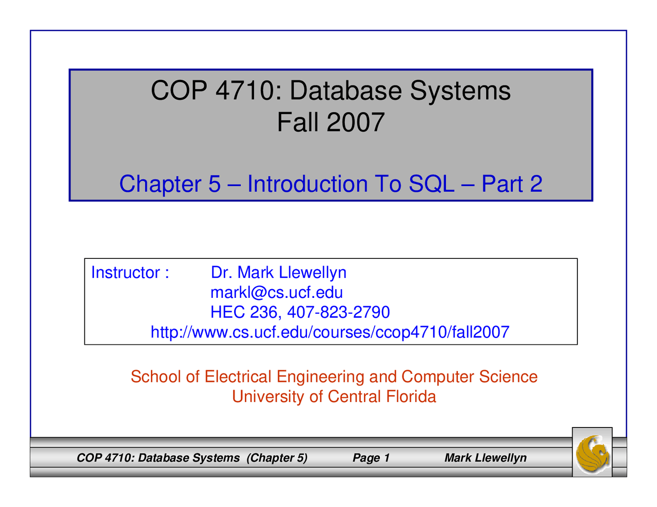 Electrical Engineering and Computer Science in Database Systems | COP ...