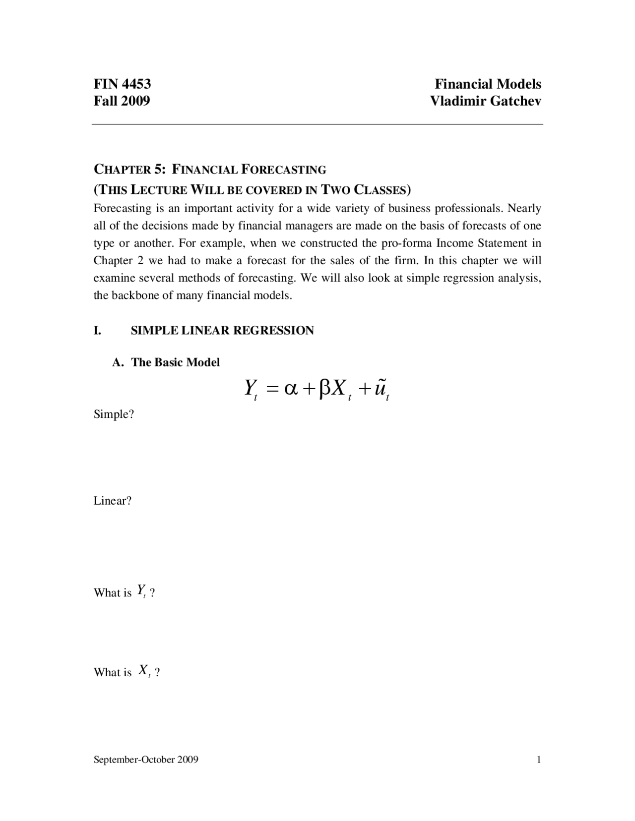Notes on Financial Forecasting - Financial Models | FIN 4453 - Docsity