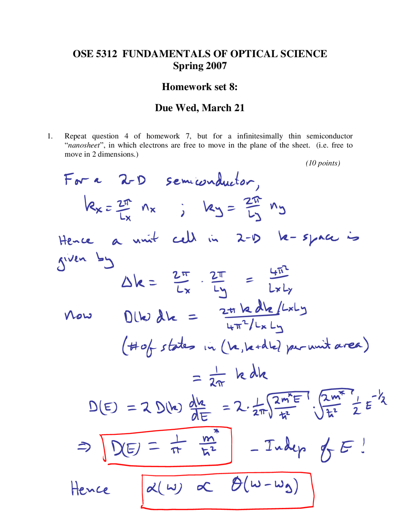 Solutions To Homework 8 Light Matter Interaction Ose 5312 Docsity