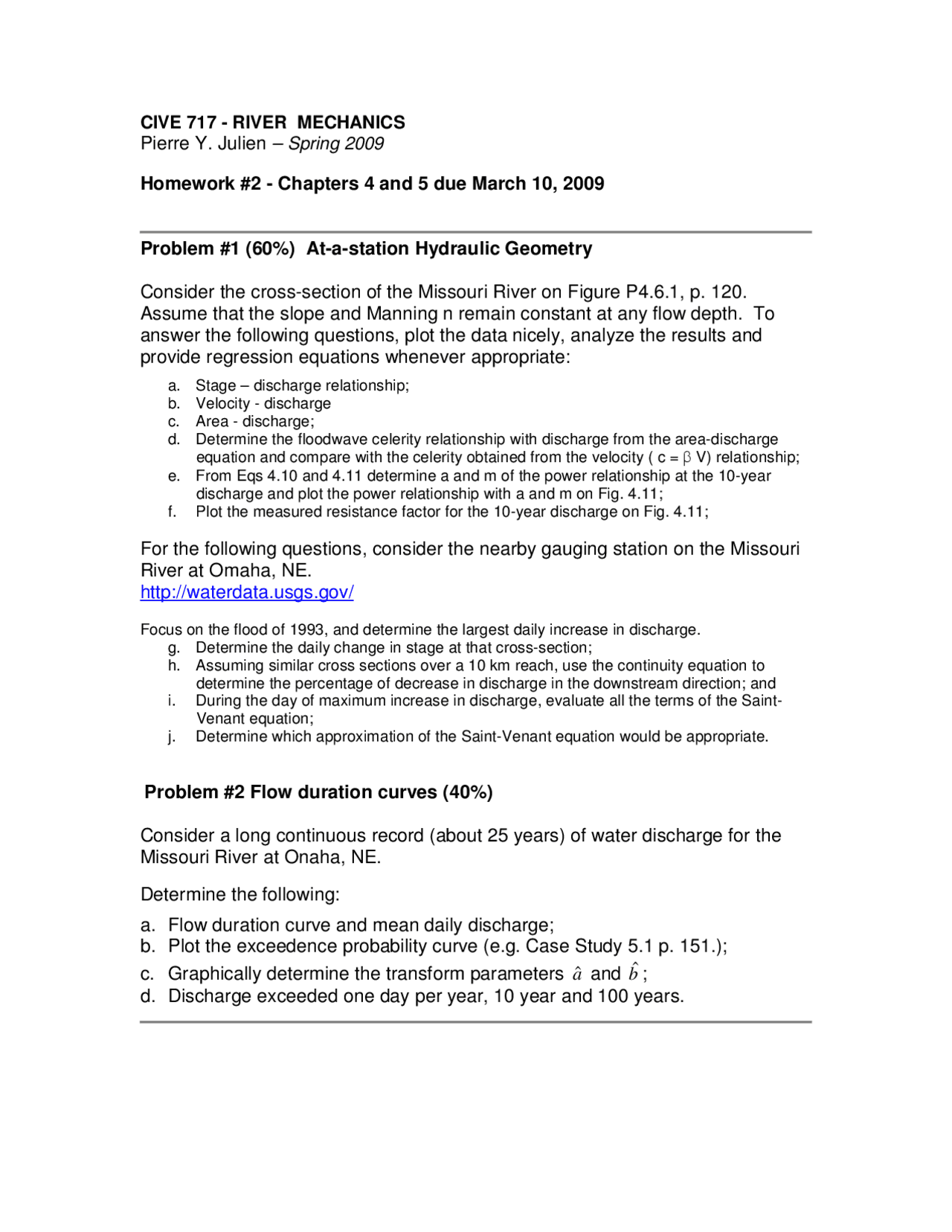 2 Solved Problem for River Mechanics - Assignment 2 | CIVE 717 - Docsity
