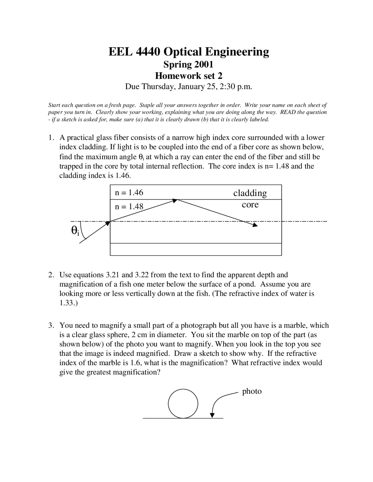 Optical Engineering Assignment Set 2 Eel 4440 Docsity