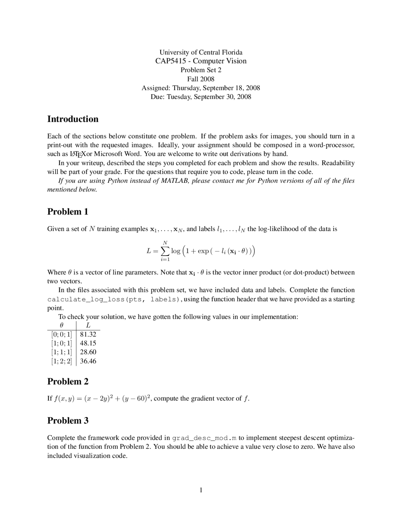 Problem Set 2 Unsolved Questions Computer Vision Cap 5415 Docsity