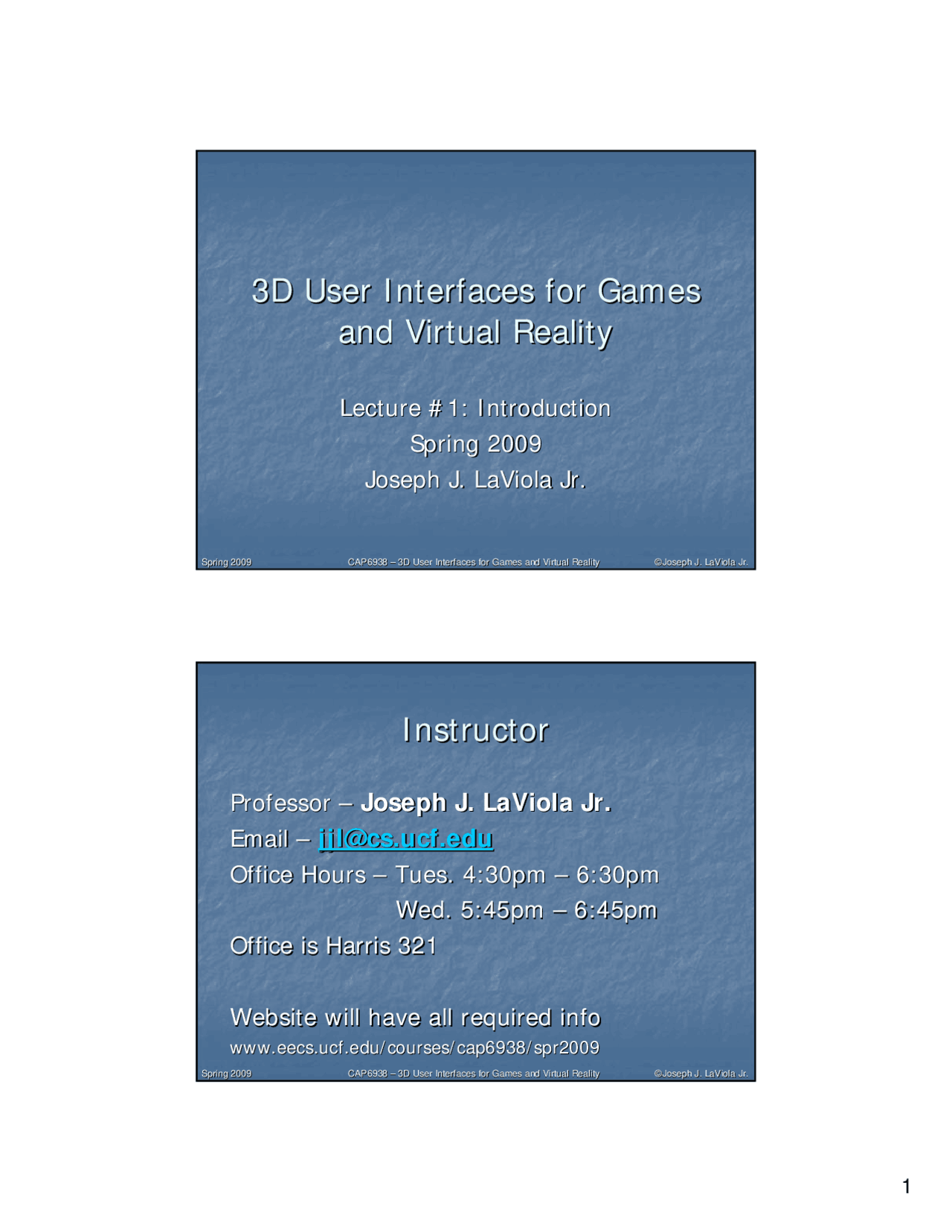 3d Interfaces For Games And Virtual Reality Lecture Slides Cap 6938