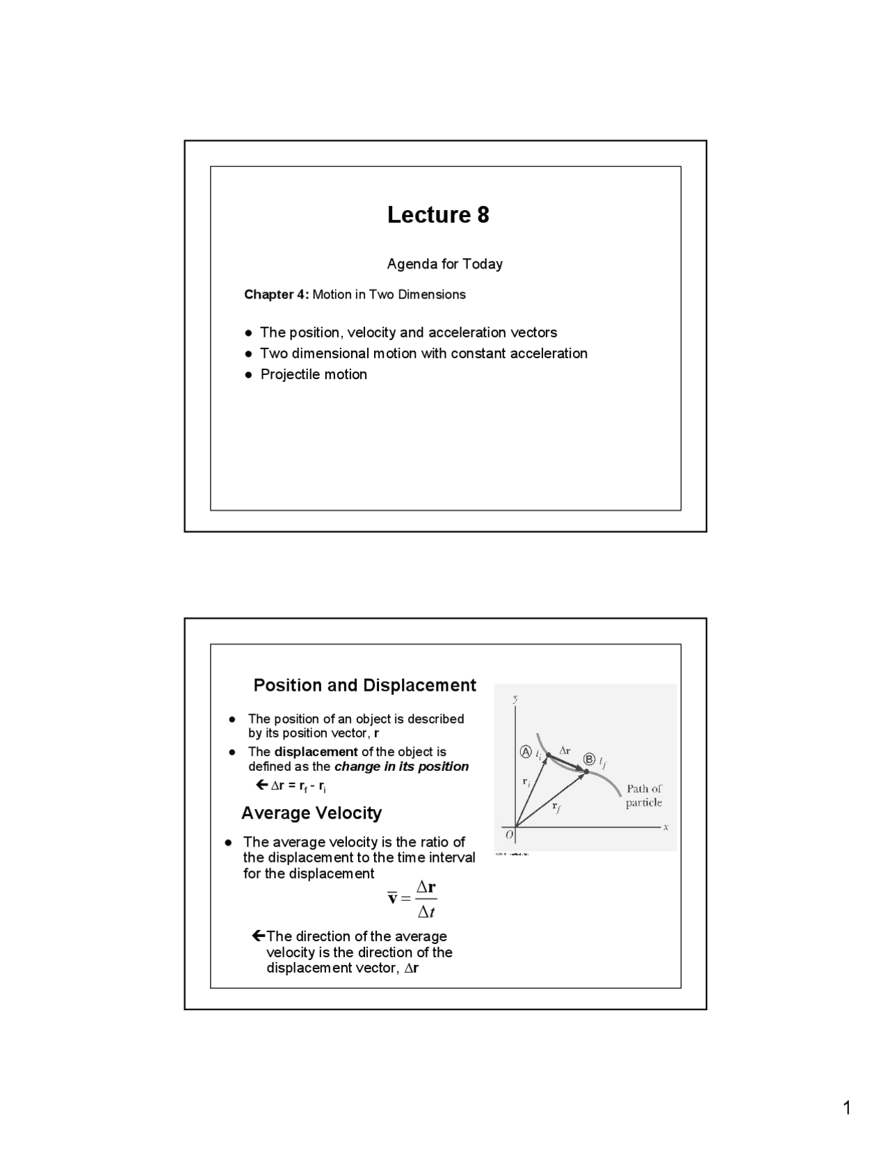 Introduction To Motion In The Two Dimensions Phy 2048 Docsity