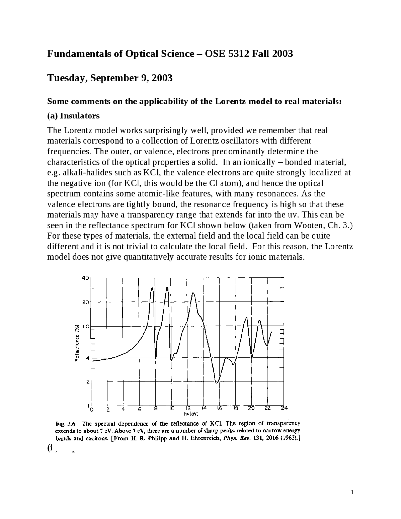 Application of Lorentz Model to Real Materials | OSE 5312 - Docsity