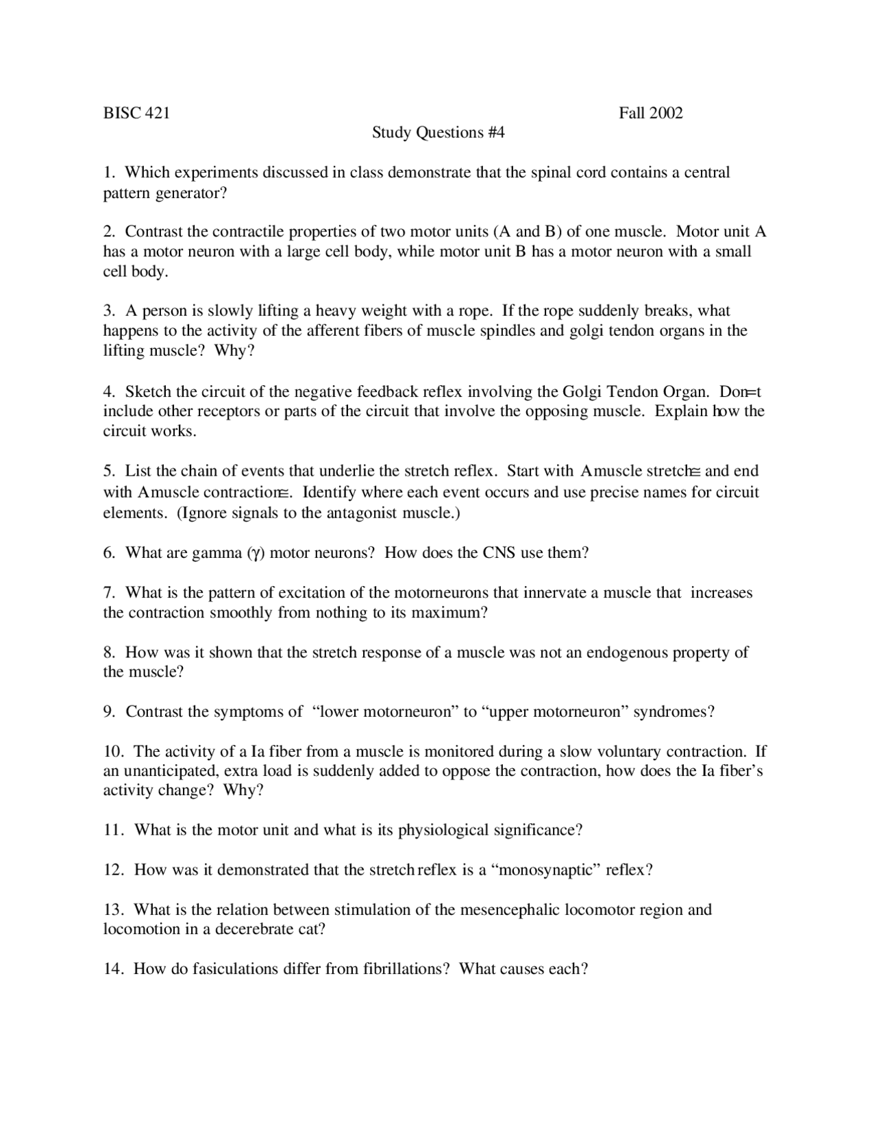 17 Solved Problems On Neurobiology Bisc 421 Docsity