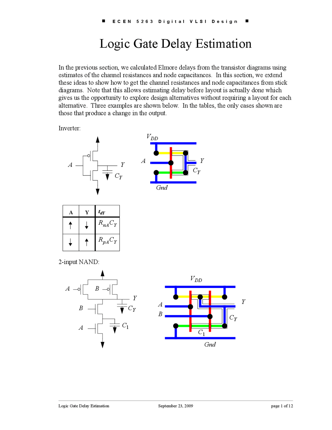 Logic Gate Delay Estimation Lecture Notes Ecen 5263 Docsity