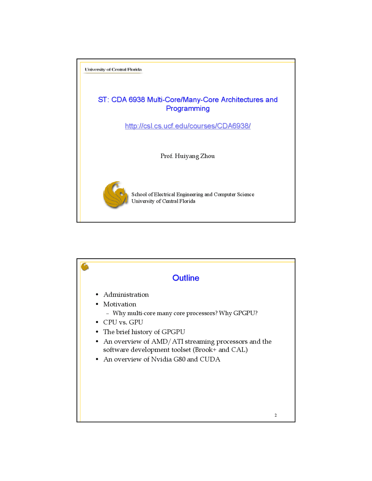 Multi Core Architecture And Programming Outline Cda 6938 Docsity
