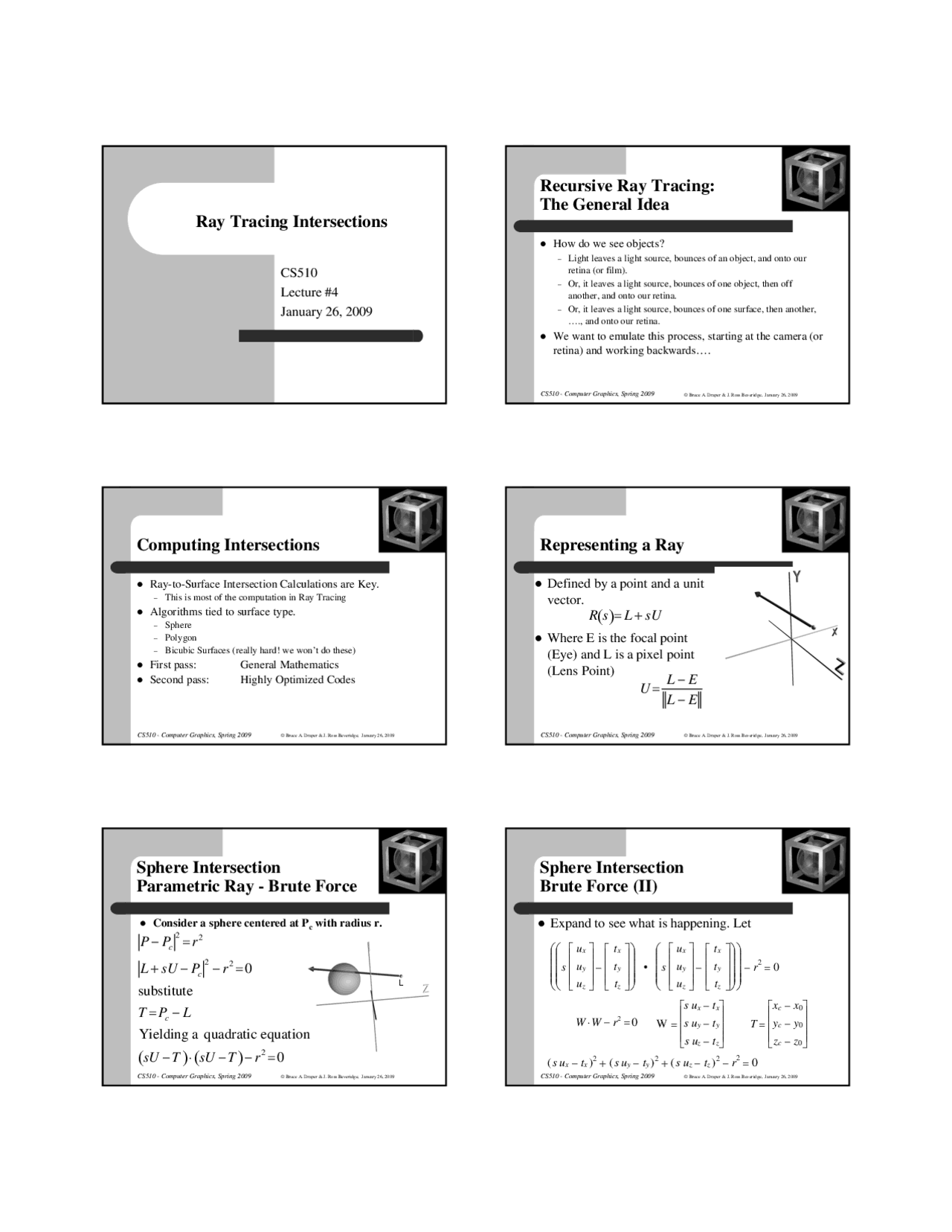 Ray Tracing Intersections Lecture Slides Cs 510 Docsity