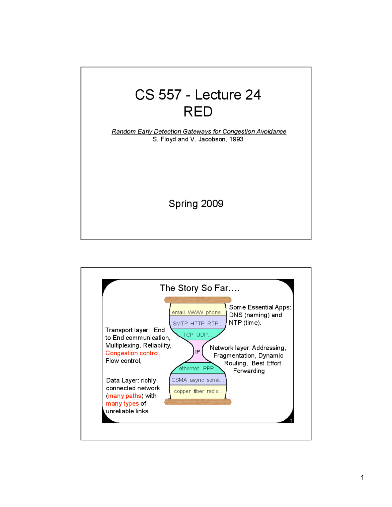 Random Early Detection Gateways For Congestion Avoidance Cs 557 Docsity