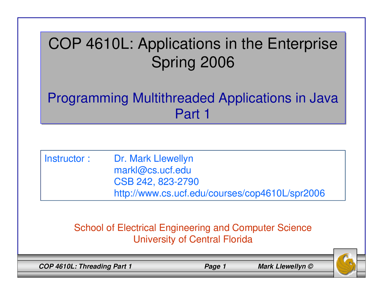 Programming Multi Threaded Applications In The Java Cop 4610 Docsity